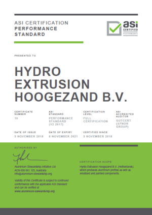 ASI Issues 50th Certification - Aluminium Stewardship Initiative