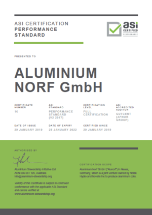 Aluminium Stewardship Initiative certifies Alunorf against ASI ...