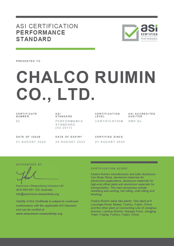 Aluminium Stewardship Initiative certifies Chalco Ruimin Co., Ltd ...