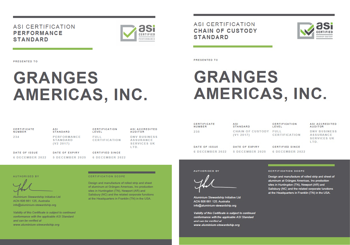 ASI certifies Gränges Americas, Inc. operations against Performance and ...