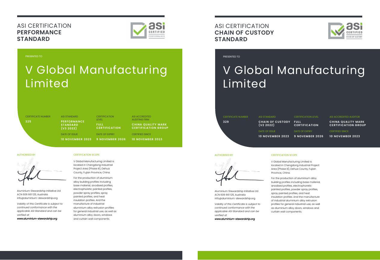 ASI certifies V Global Manufacturing Limited against Performance ...