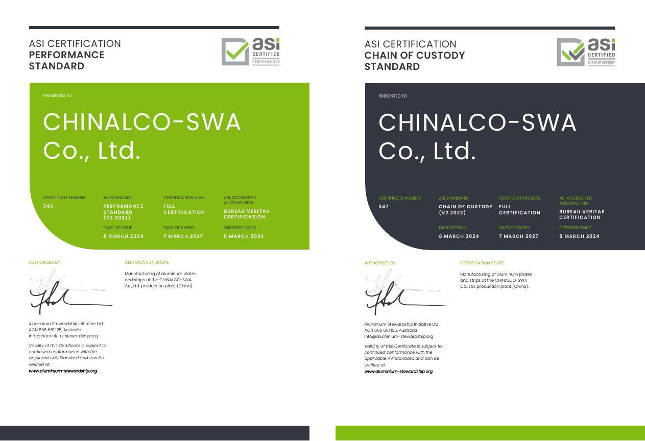 ASI certifies CHINALCO-SWA CO., Ltd. against Performance Standard V3 ...