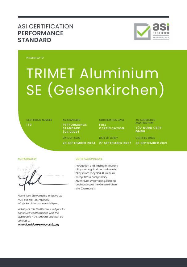ASI recertifies TRIMET Aluminium SE against ASI Performance Standard V3 ...