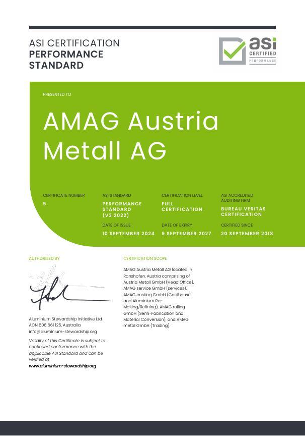 ASI recertifies AMAG Austria Metall AG against ASI Performance Standard ...