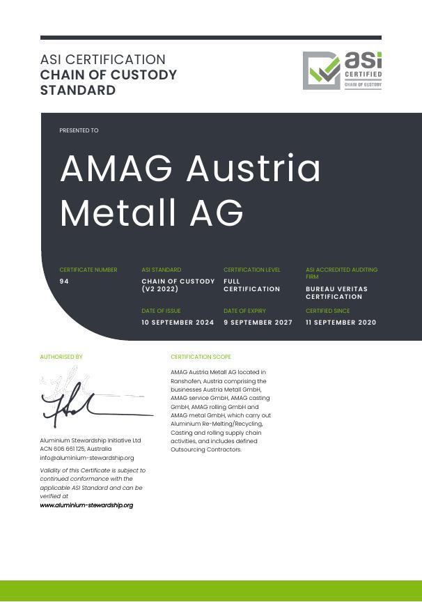 ASI recertifies AMAG Austria Metall AG against ASI Chain of Custody ...