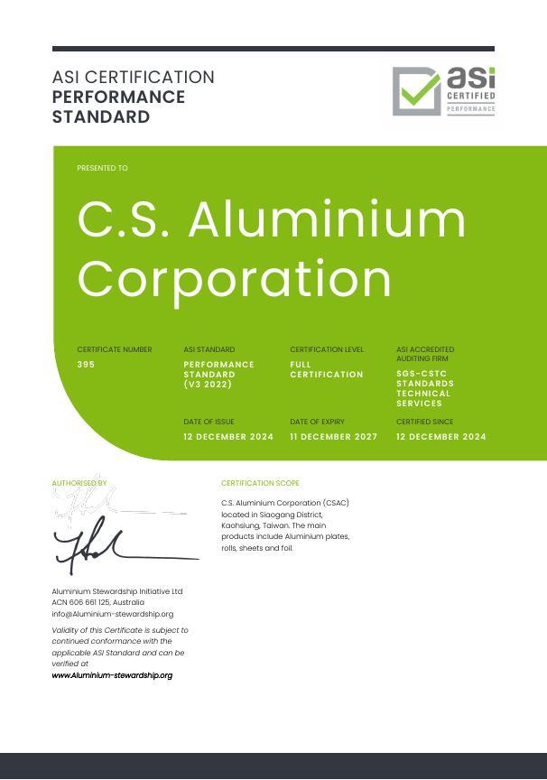 ASI recertifies C.S. Aluminium Corporation against ASI Performance ...