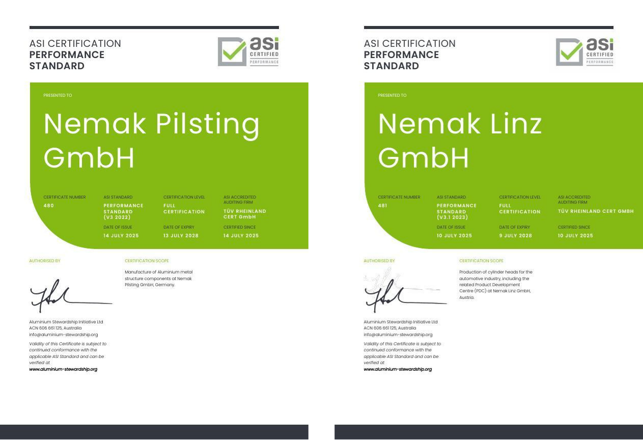ASI certifies Nemak Pilsting GmbH and Nemak Linz GmbH against ...