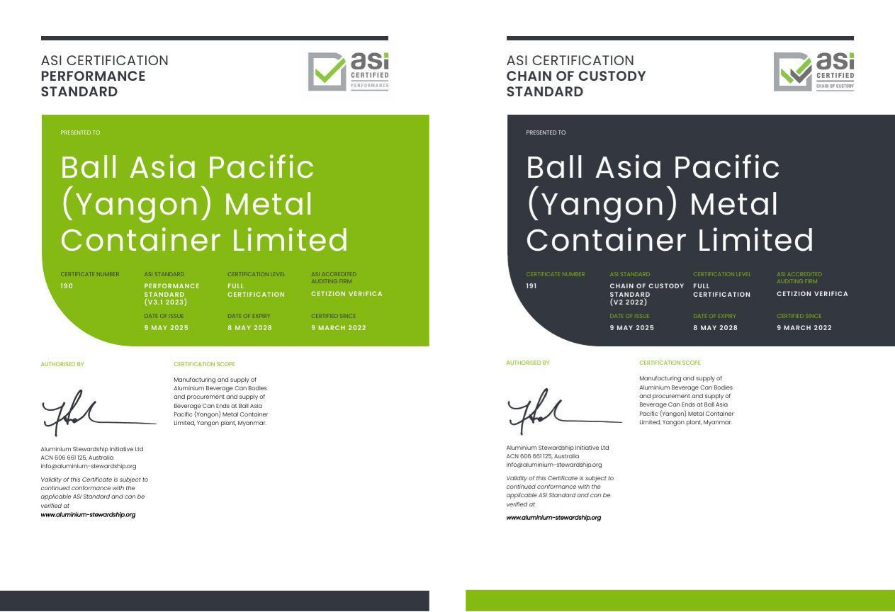 ASI recertifies Ball Asia Pacific (Yangon) Metal Container Limited ...
